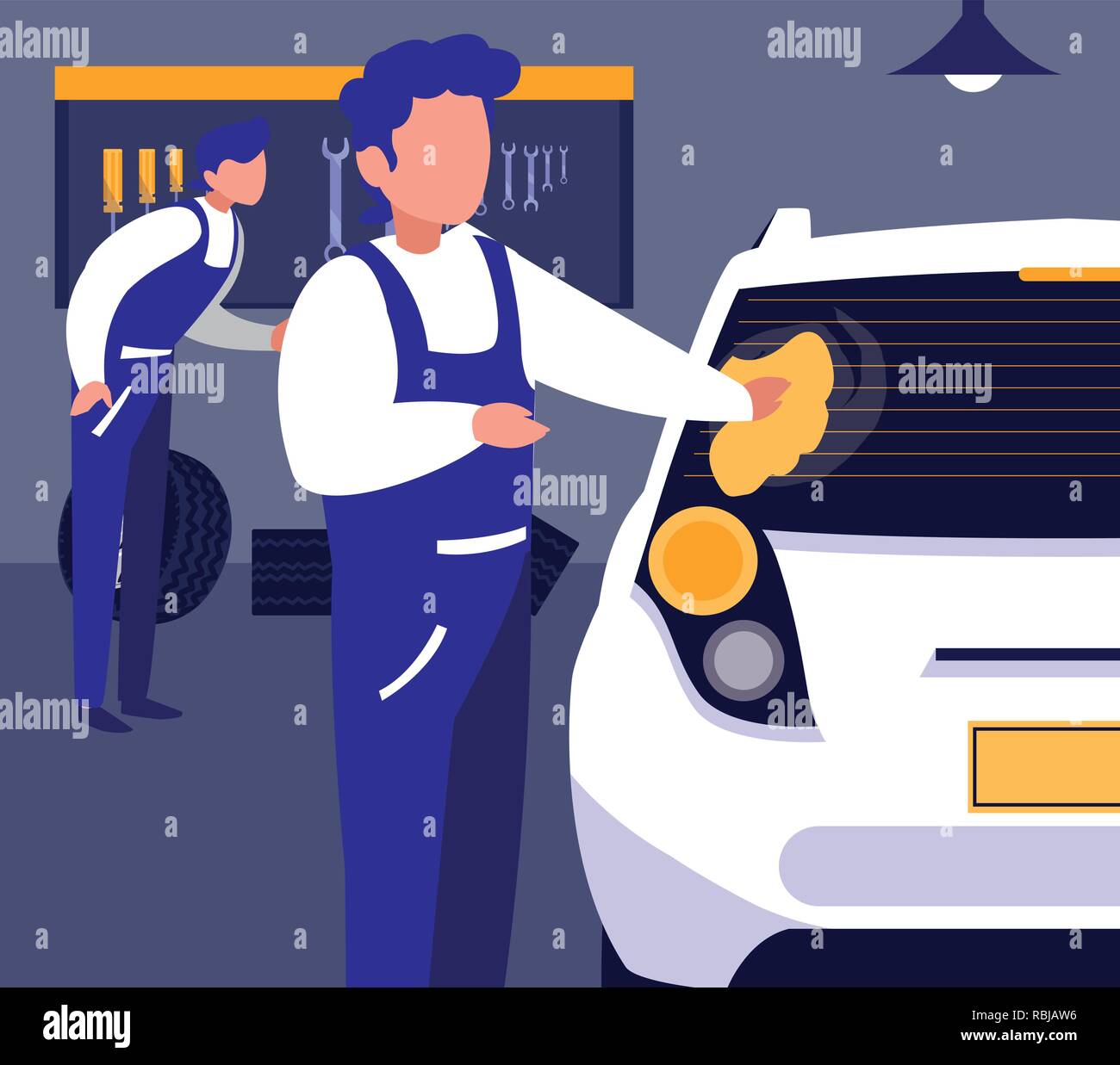 Car mechanic working in repair garage Stock Vector Images - Alamy