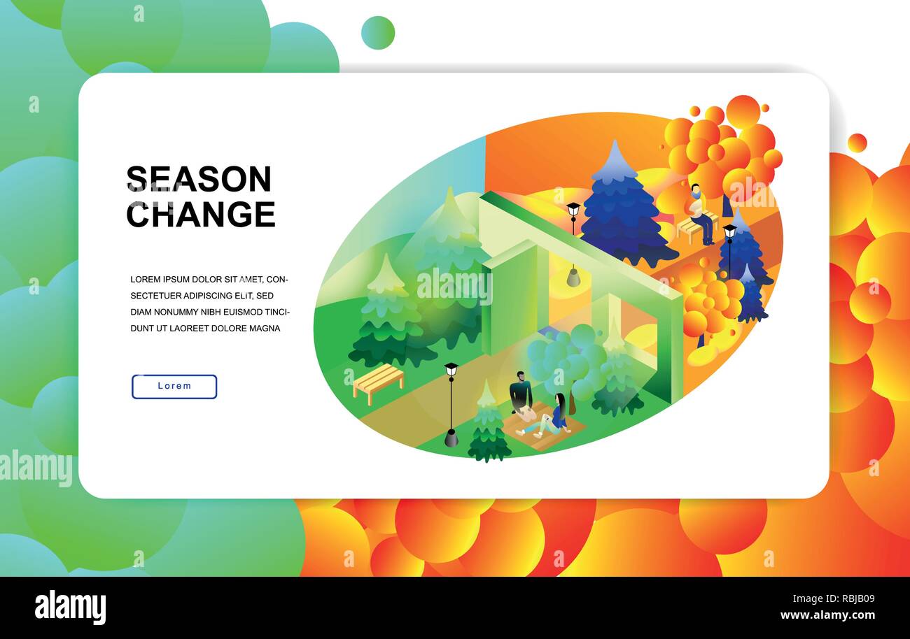 Isometric illustration. season change. summer autumn Couple Stock ...