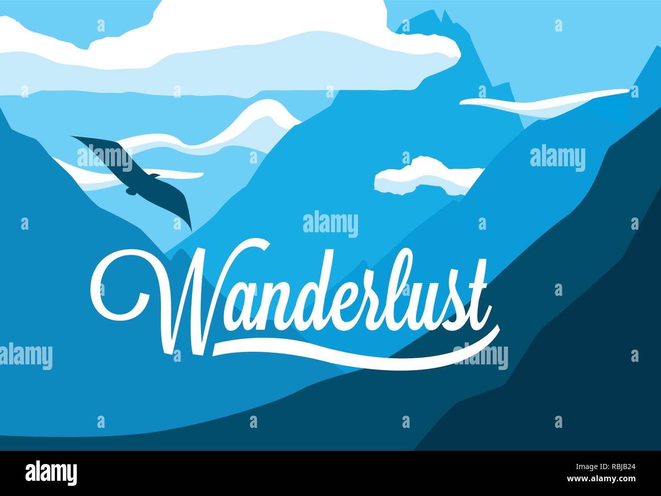 scene landscape with mountains and wanderlust vector illustration ...