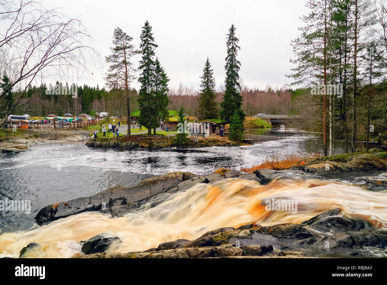 Waterfall Tokhmayoki Ruskeala top view. Karelia, Russia Stock Photo - Alamy