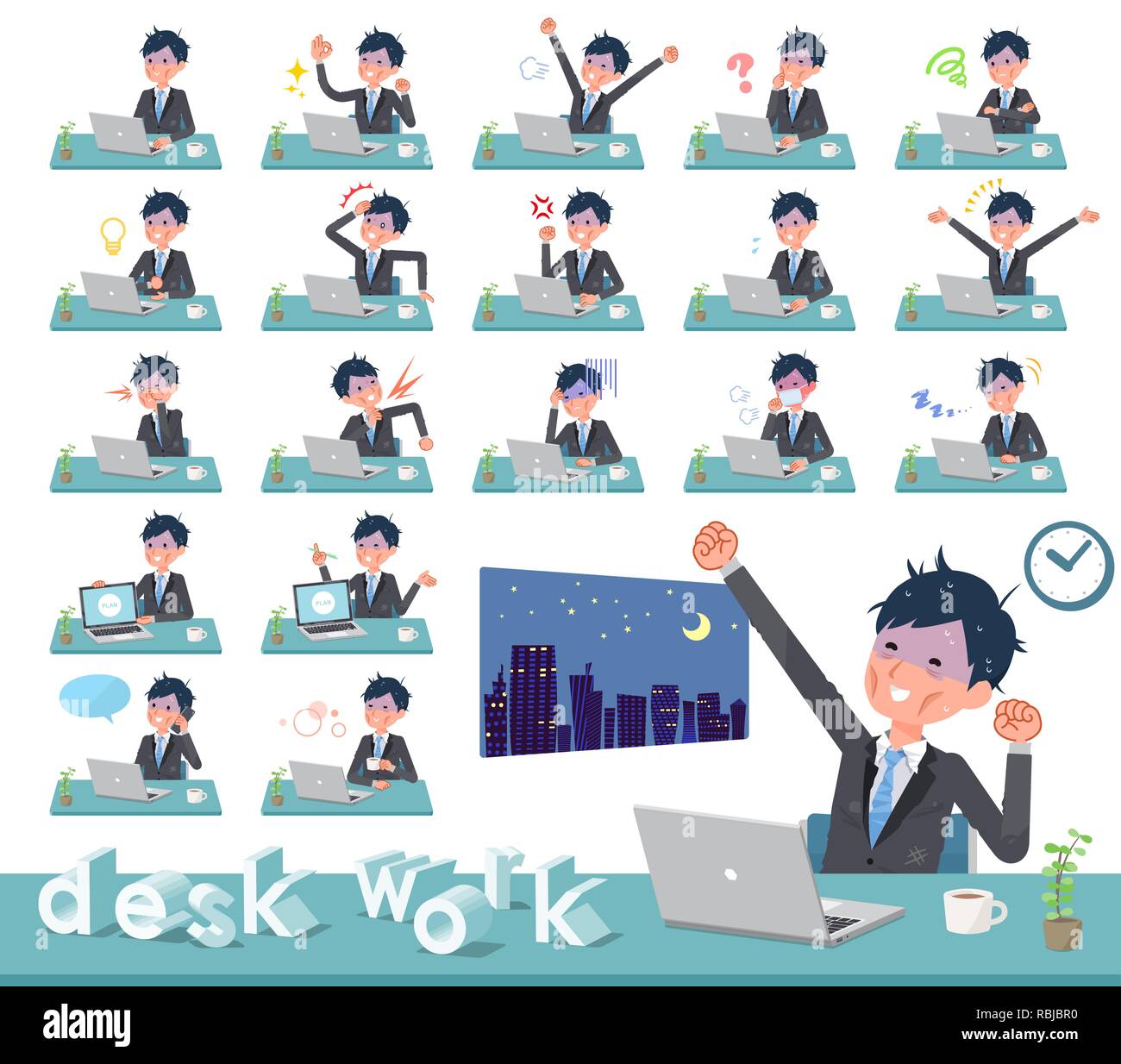 A set of bad condition businessman on desk work.There are various ...