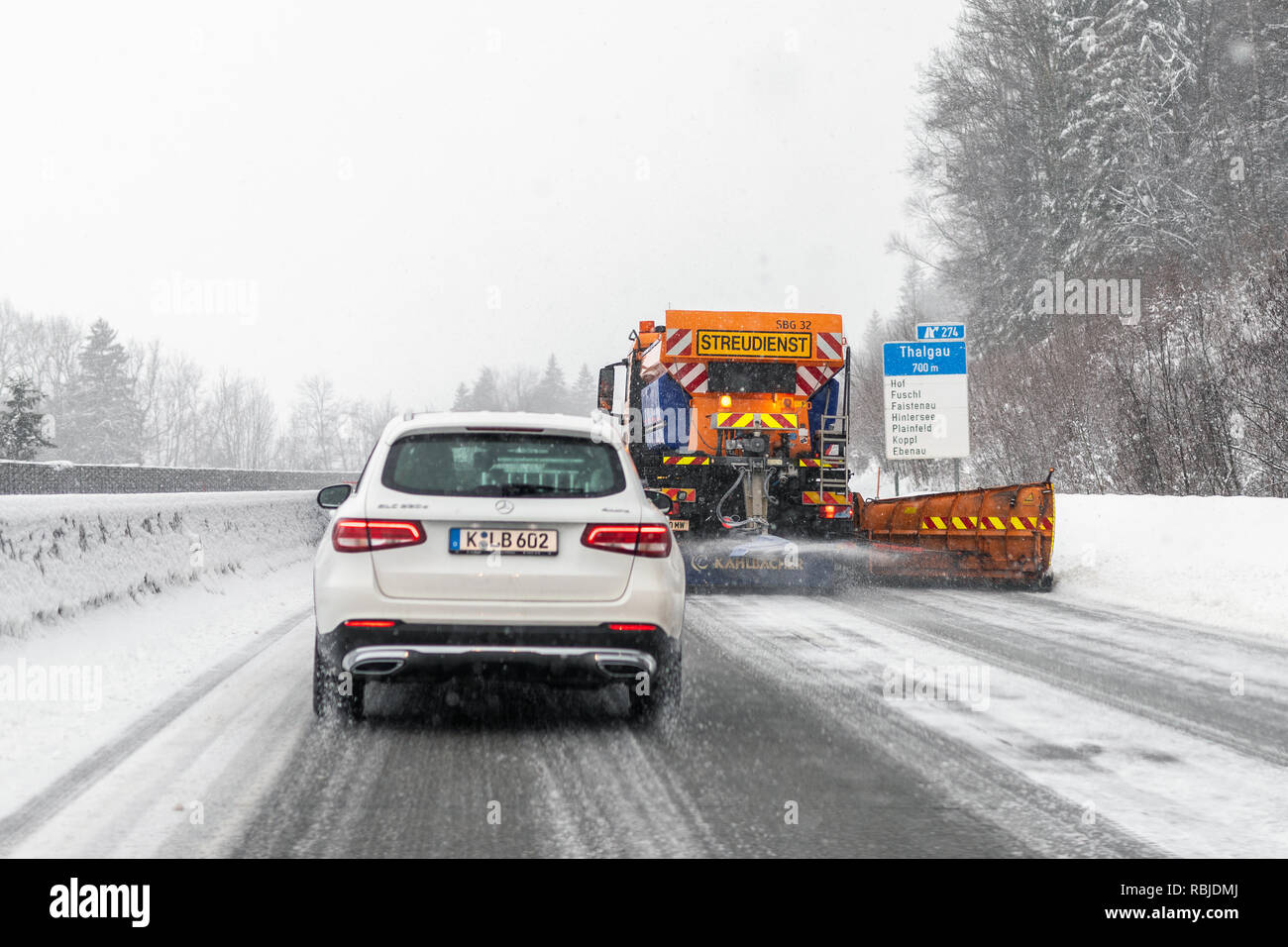 5th January 2019 - Salzburg area, Austria: Traffic jam on highway road ...