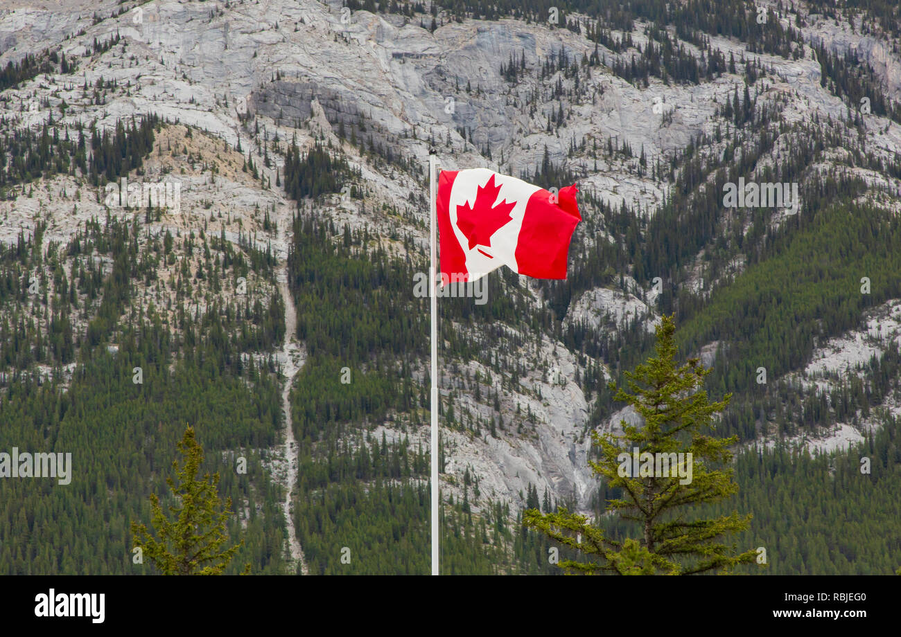 Canadian Flag at Banff Gondola Stock Photo - Alamy