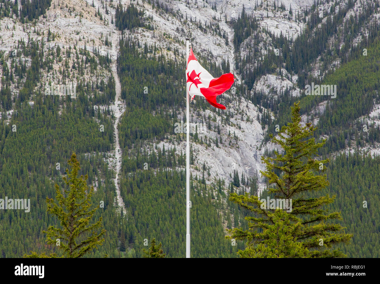 Canadian Flag at Banff Gondola Stock Photo - Alamy