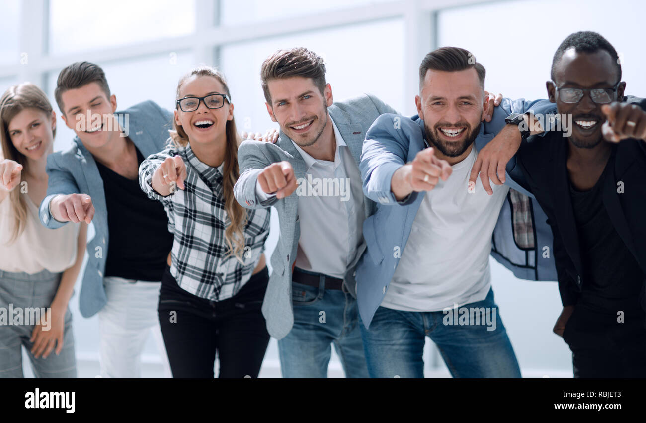 Group of people pointing at the camera and smiling - isolated Stock ...