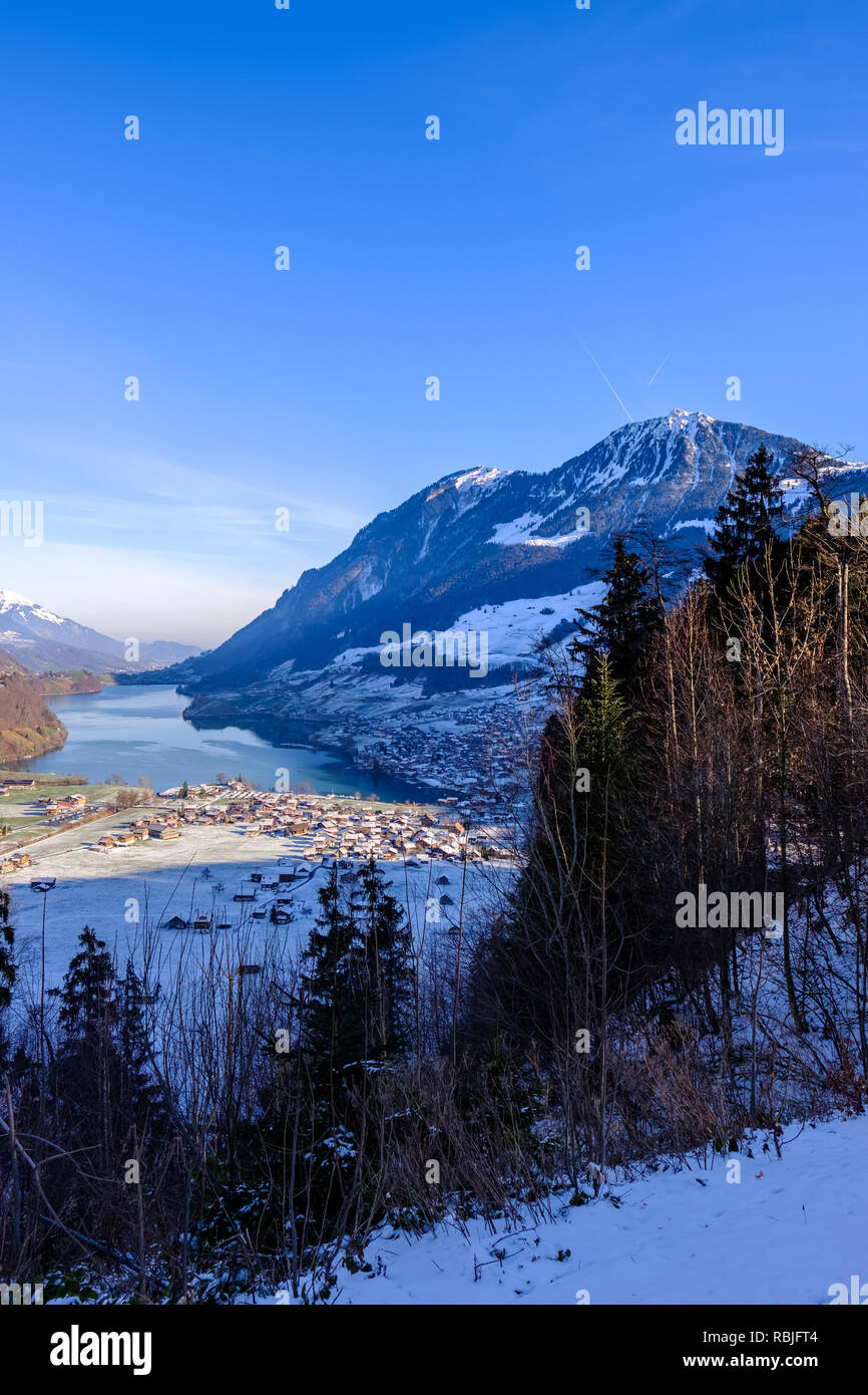 View of the Lungernsee and Lungern, Switzerland / Europe Stock Photo ...