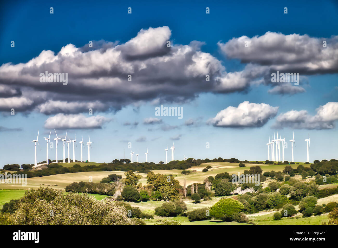 Windmills: Wind turbines in the countryside of the province of Cadiz ...
