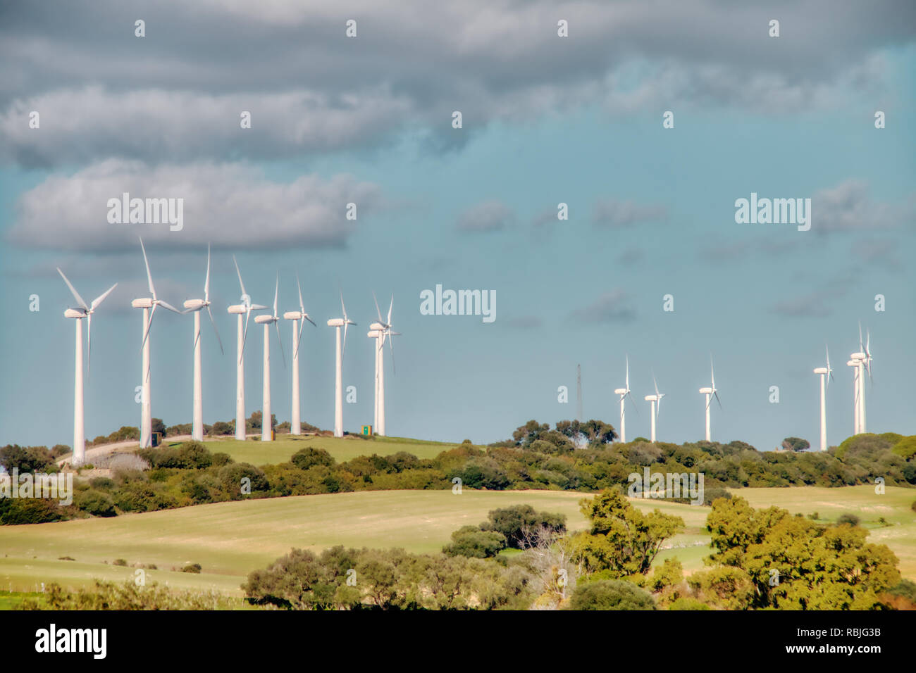Windmills: Wind turbines in the countryside of the province of Cadiz ...