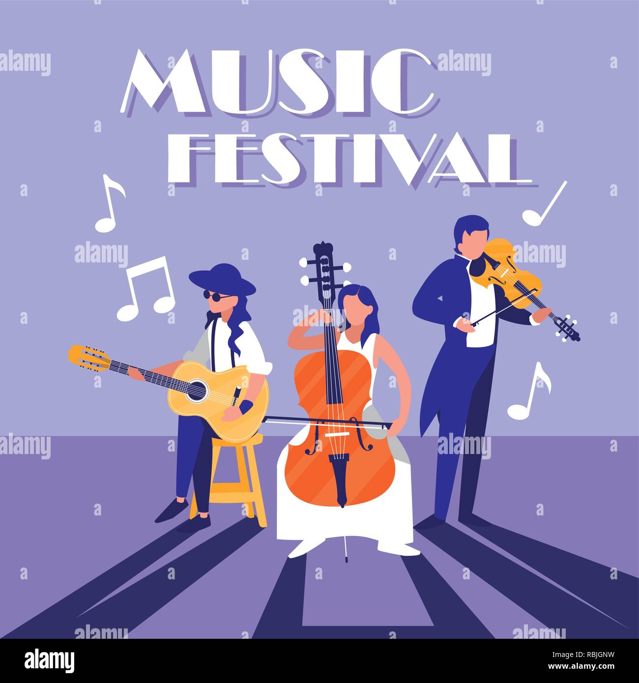 tropical orchestra playing instrument in concert vector illustration ...
