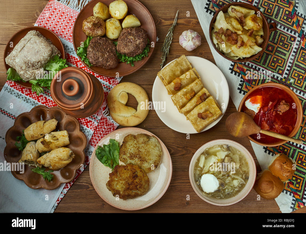 Ukrainian cuisine, Traditional assorted dishes, Top view Stock Photo ...