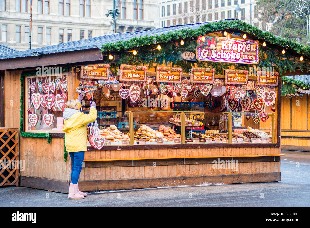 Heart-Shaped Gingerbread Cookies or Lebkuchen stall at Christmas market ...