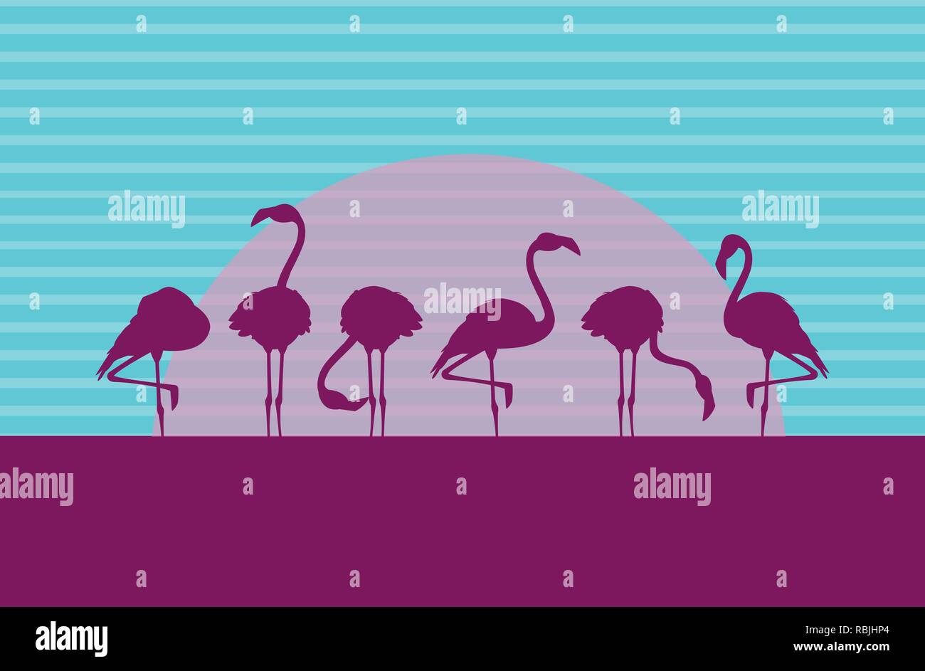 silhouettes of flamingos birds flock in the landscape vector ...