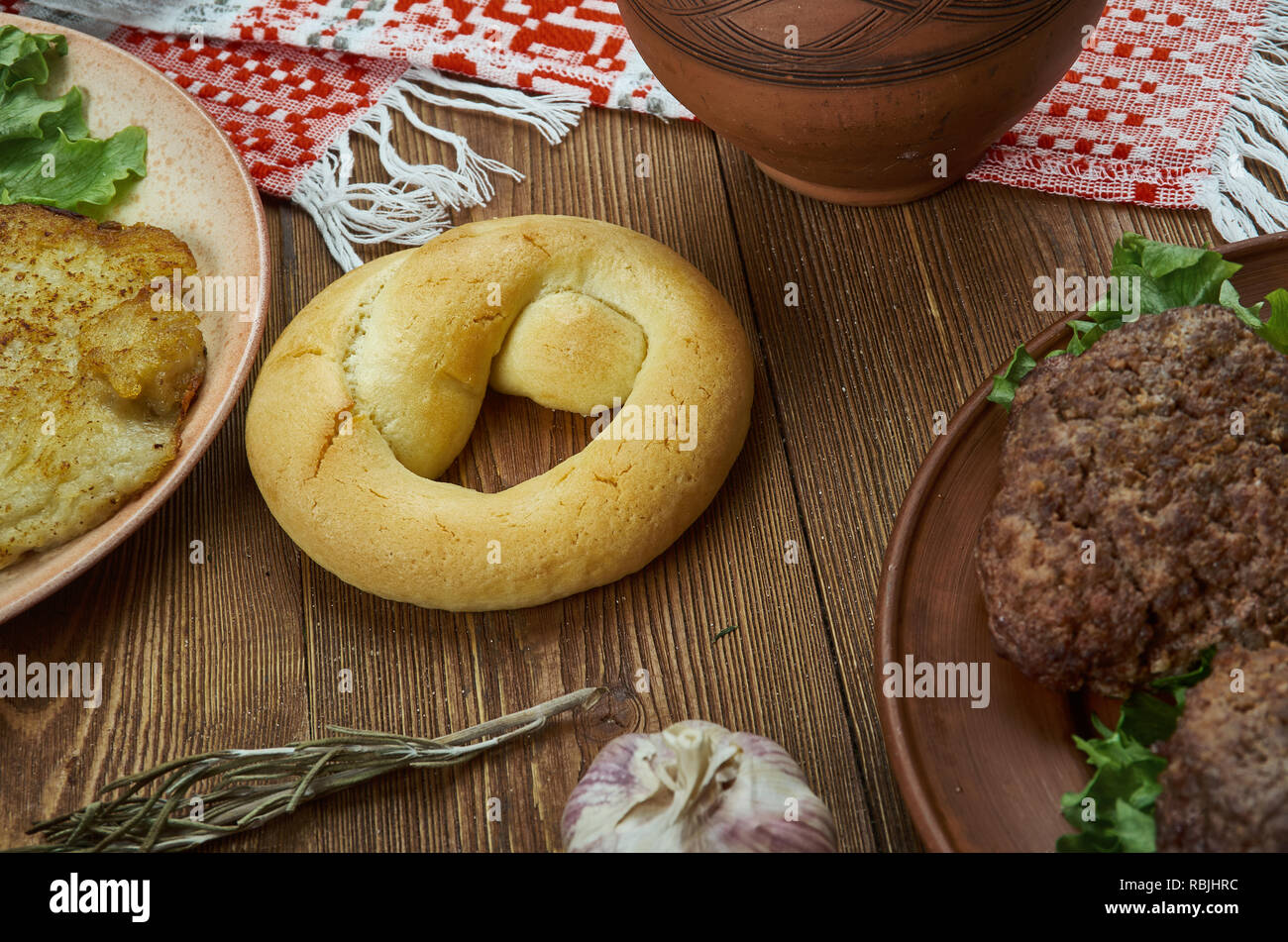 Bublik, bread roll. Ukrainian cuisine, Traditional assorted dishes, Top ...