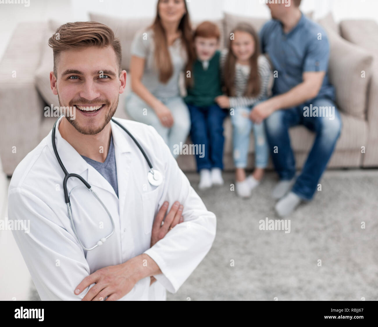 family doctor and his happy patients Stock Photo - Alamy