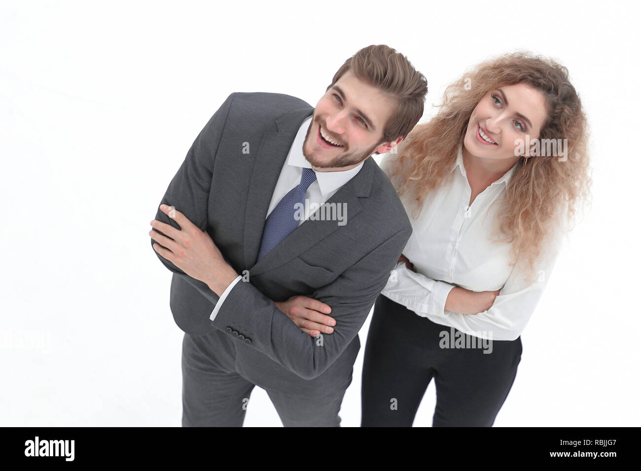 two smiling employee isolated on white Stock Photo - Alamy