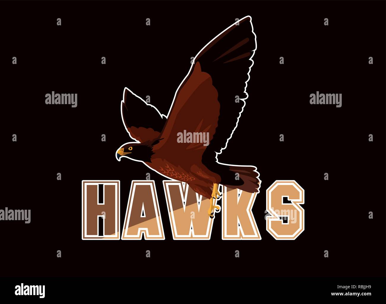 imposing hawk bird flying with word vector illustration design Stock ...