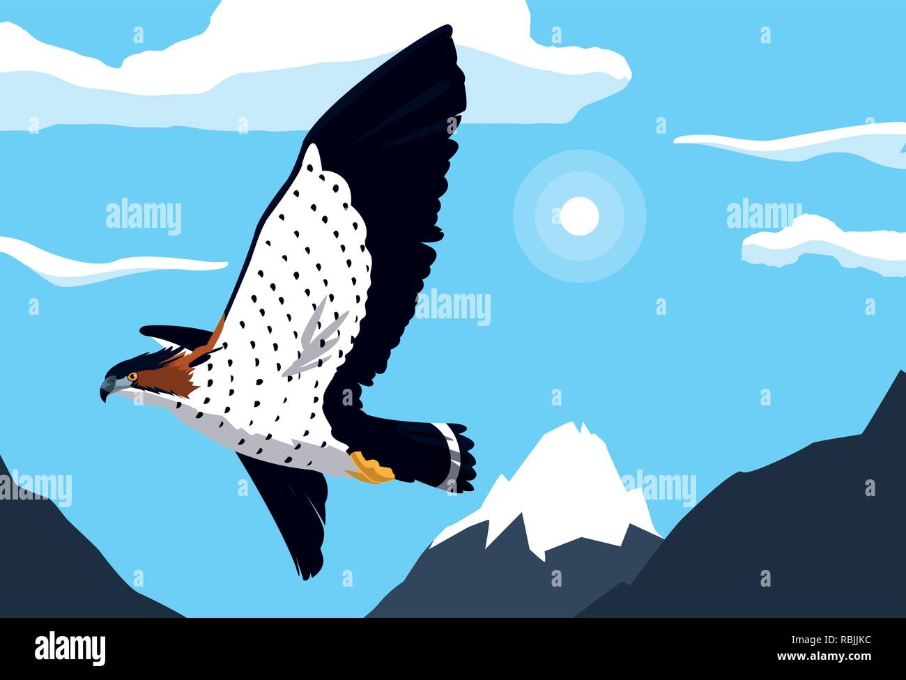 imposing hawk bird flying in the landscape vector illustration design ...