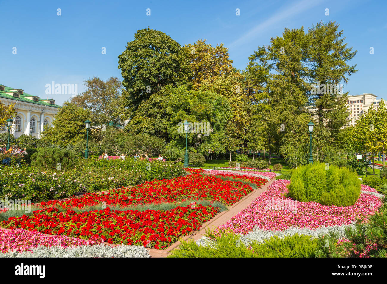 Moscow, Russia- 20 September 2014: Alexander Gardens, public urban park ...