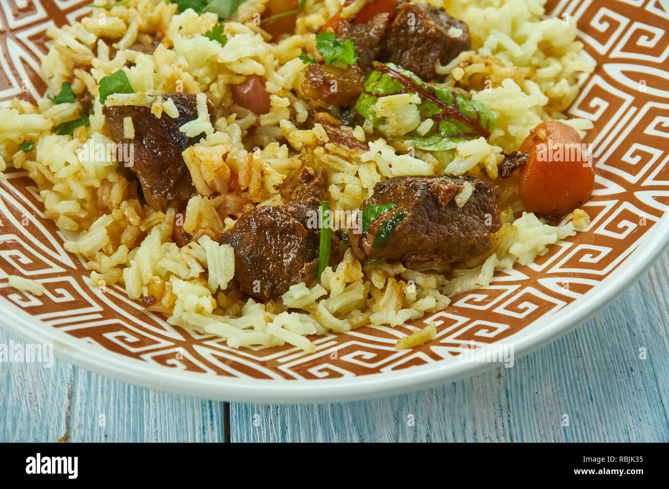 Gosht Motia Pulao, Meat cooked in a host of spices, layered with rice ...