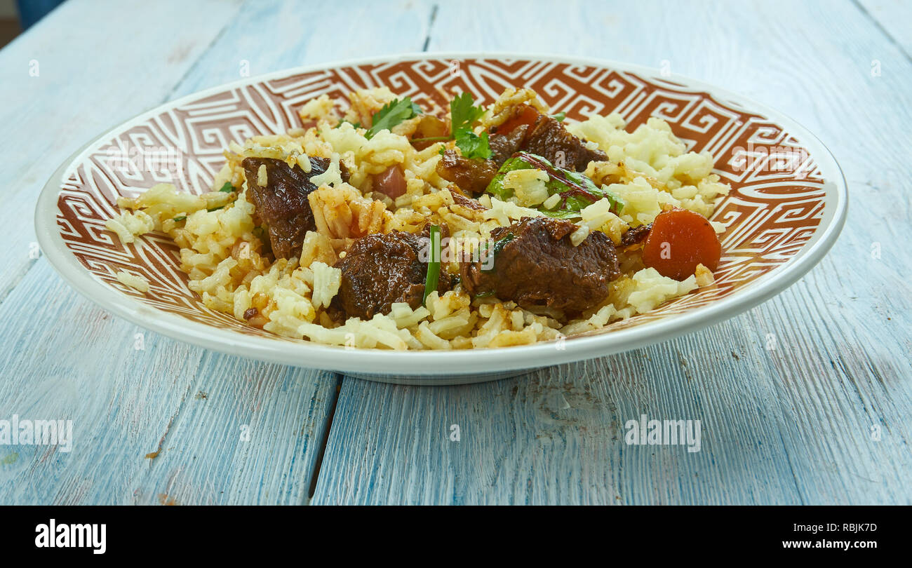 Gosht Motia Pulao, Meat cooked in a host of spices, layered with rice ...