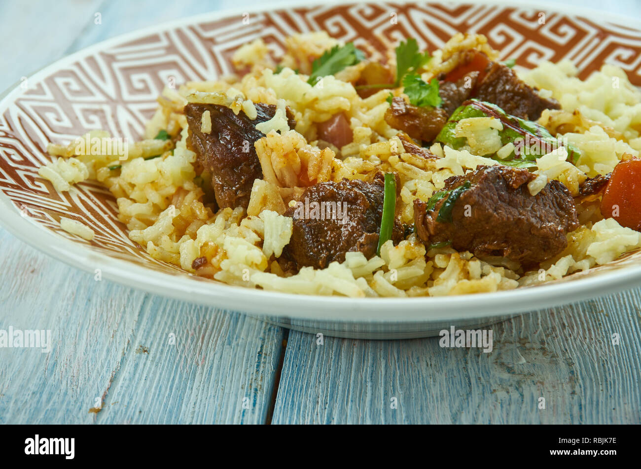 Gosht Motia Pulao, Meat cooked in a host of spices, layered with rice ...