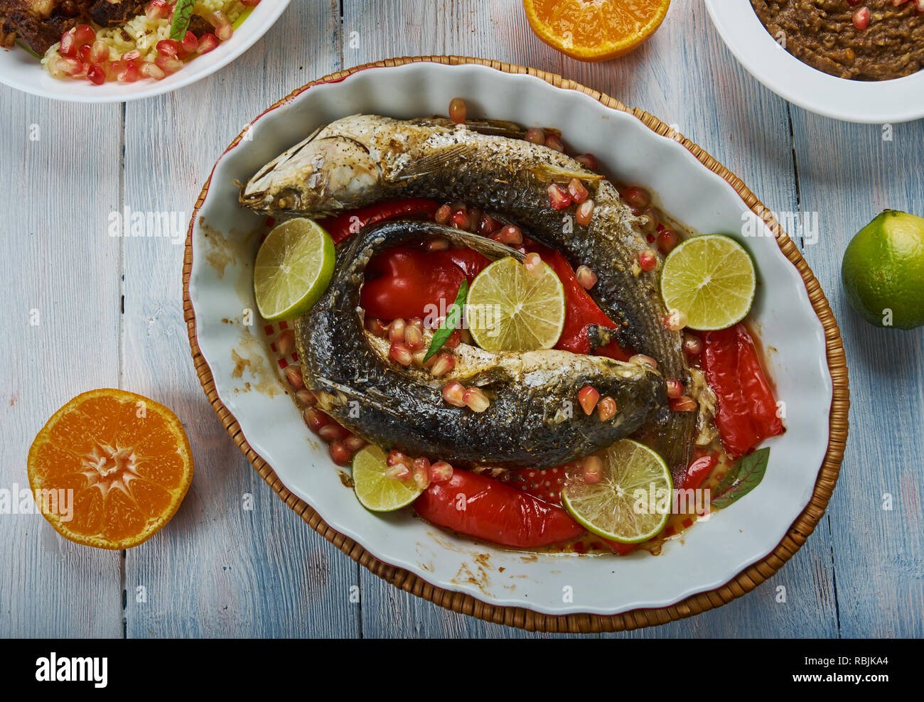 Baked Grey Mullet , Middle Eastern cuisine Levant, Traditional assorted ...