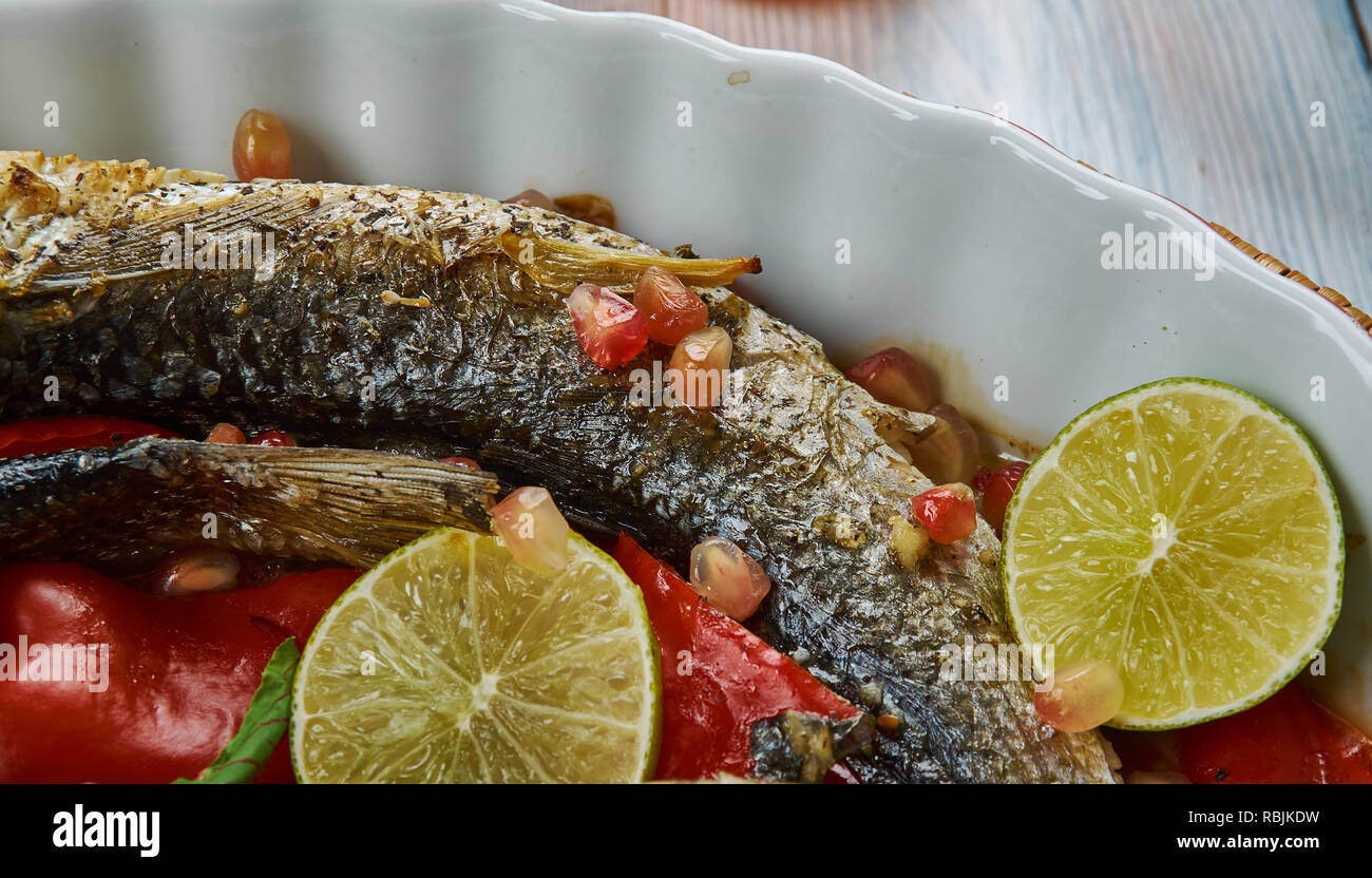 Baked Grey Mullet , Middle Eastern cuisine Levant, Traditional assorted ...