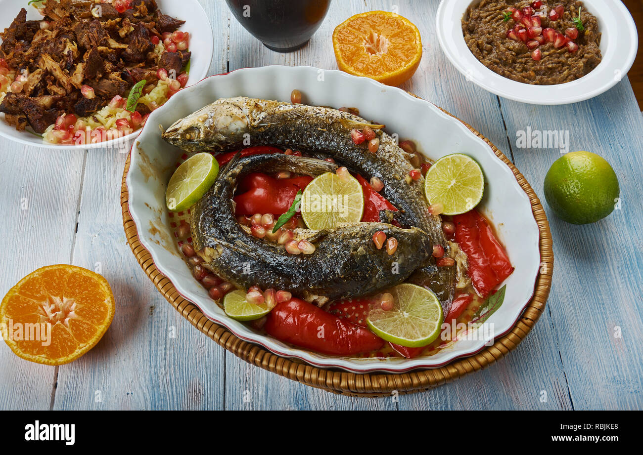 Baked Grey Mullet , Middle Eastern cuisine Levant, Traditional assorted ...