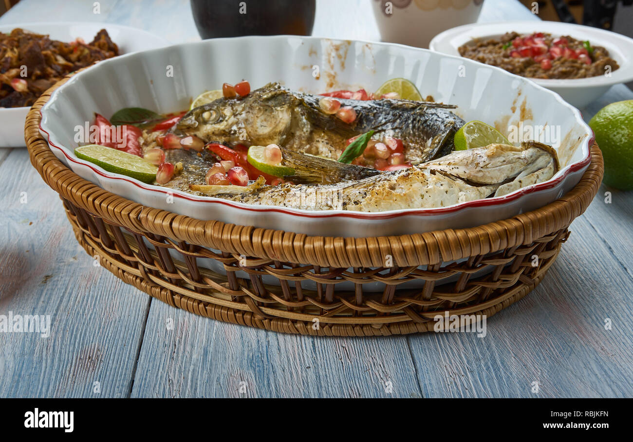 Baked Grey Mullet , Middle Eastern cuisine Levant, Traditional assorted ...