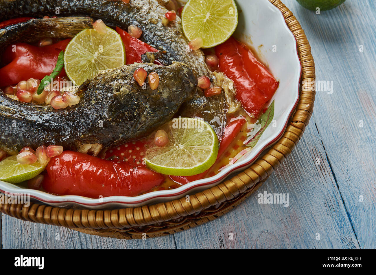 Baked Grey Mullet , Middle Eastern cuisine Levant, Traditional assorted ...