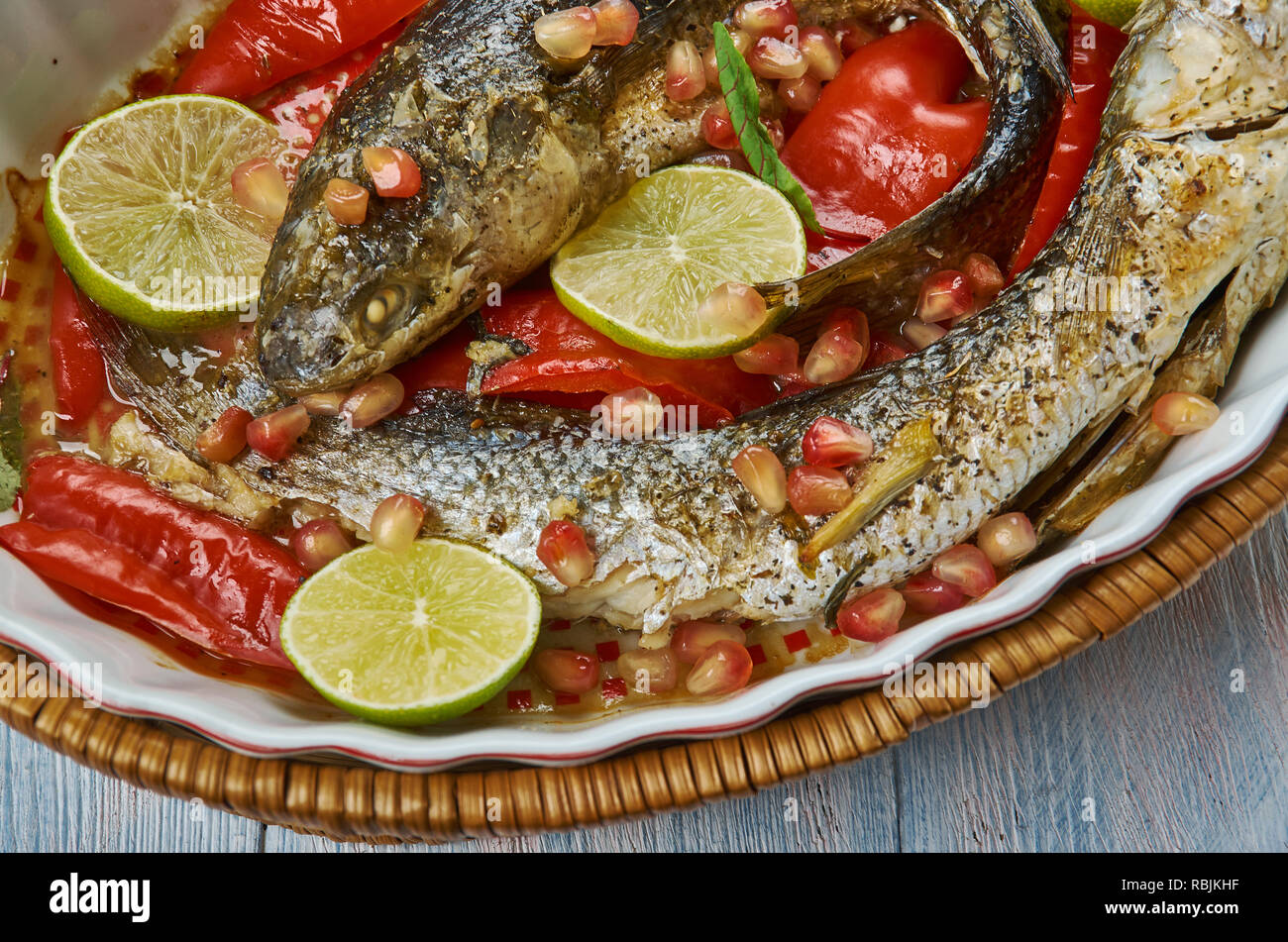 Baked Grey Mullet , Middle Eastern cuisine Levant, Traditional assorted ...