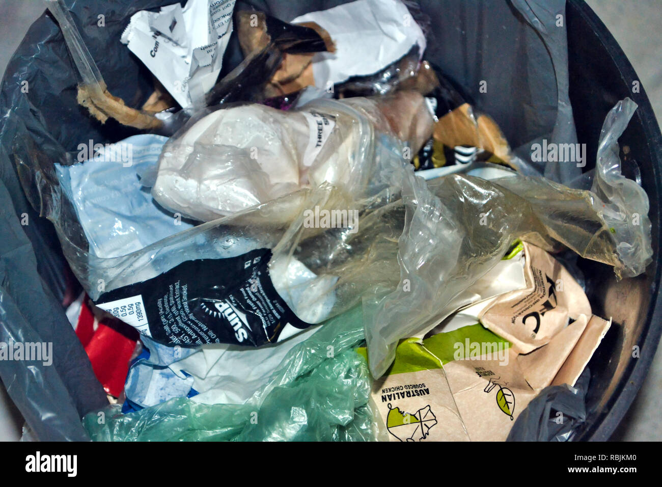 overhead view of inside rubbish bin Stock Photo - Alamy