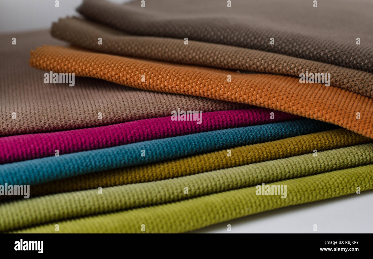 Bright collection of colorful velour textile samples Stock Photo - Alamy