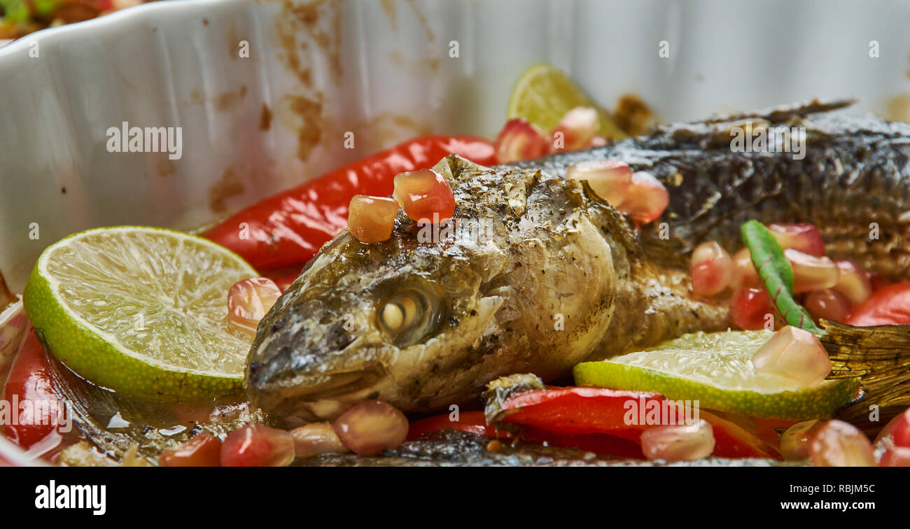 Baked Grey Mullet , Middle Eastern cuisine Levant, Traditional assorted ...