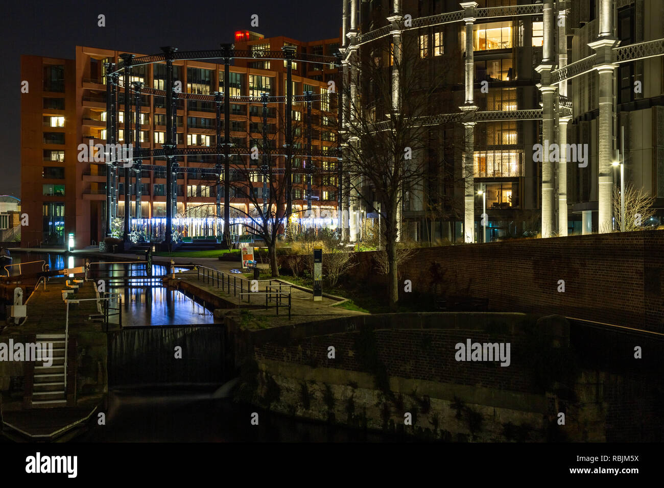 Old gas holders in Lewis Cubitt Square Kings Cross London Stock Photo ...