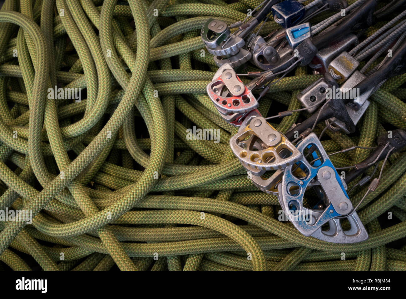 Traditional Rock Climbing Gear. Cams, Stoppers, Rope, Quickdraws, and ...