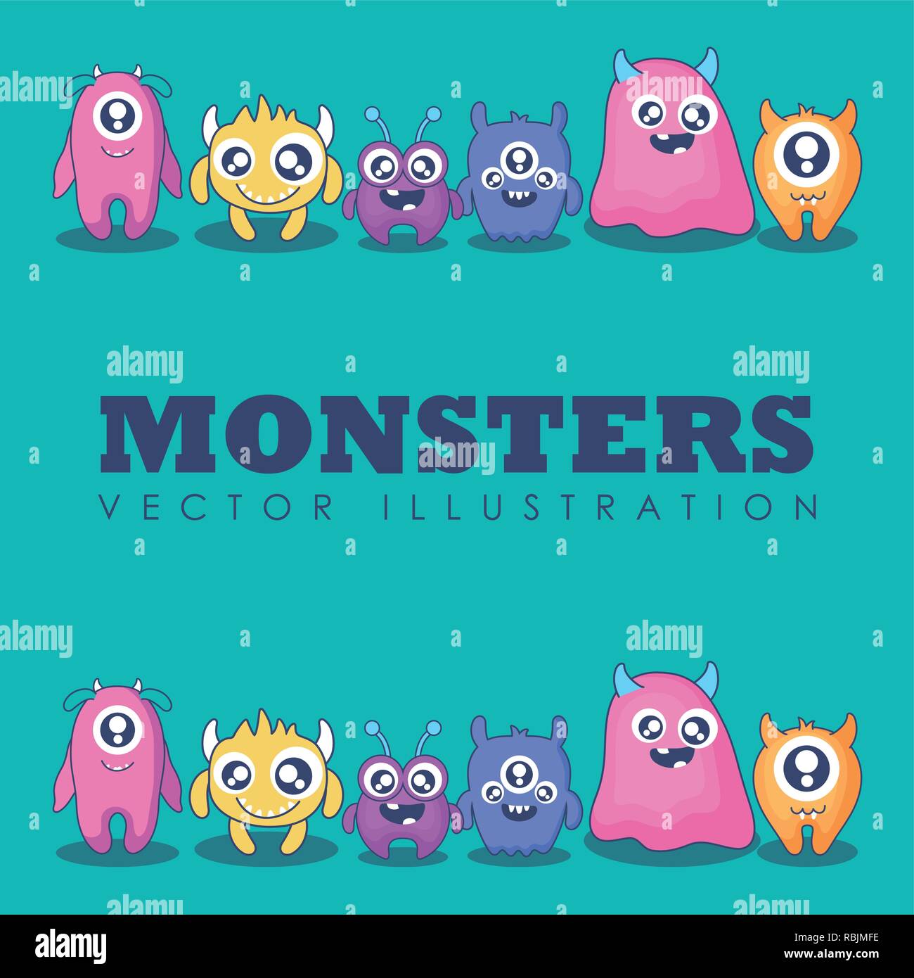 group of cute monsters card vector illustration design Stock Vector ...