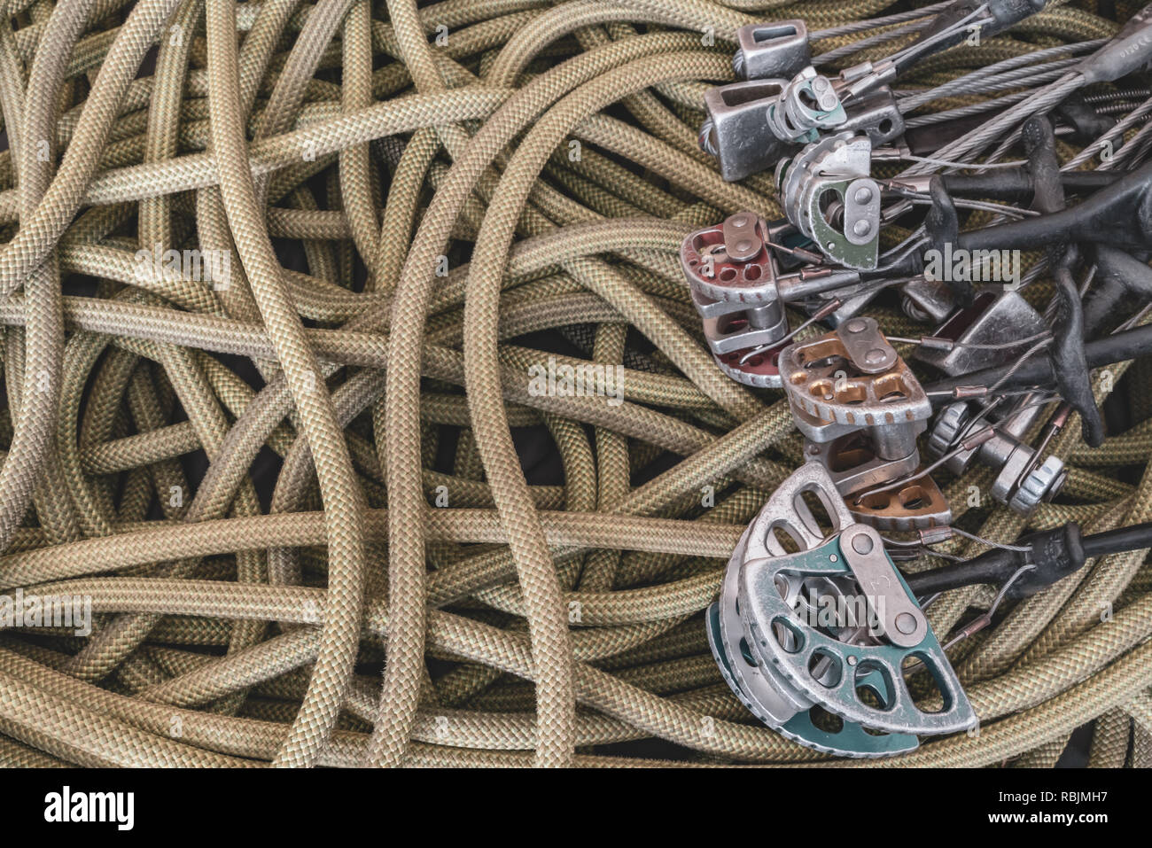 Traditional Rock Climbing Gear. Cams, Stoppers, Rope, Quickdraws, and ...