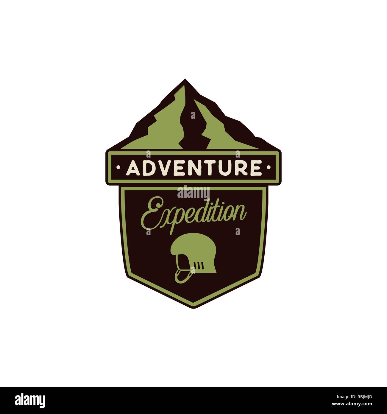 Adventure logo - expedition badge with mountains and climbing helmet ...