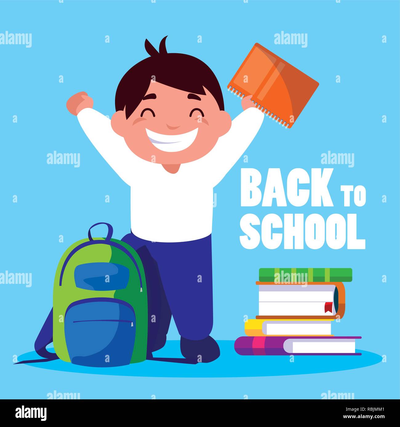 little student boy with school books vector illustration design Stock ...