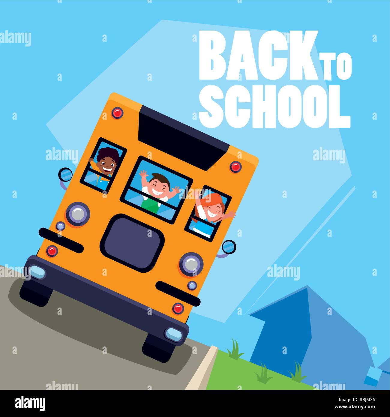 happy students kids in the school bus scene vector illustration design ...