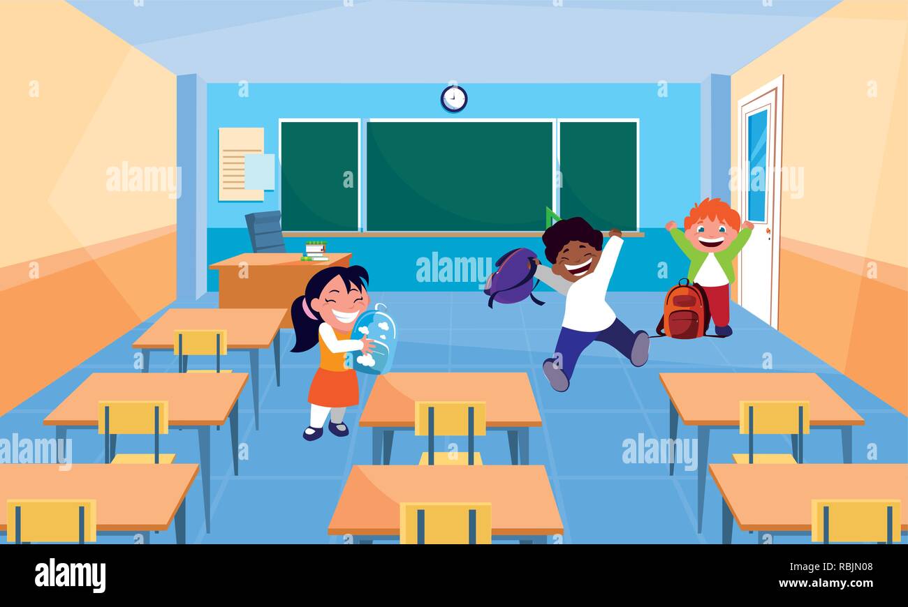 Elementary boys and girls in classroom Stock Vector Images - Alamy