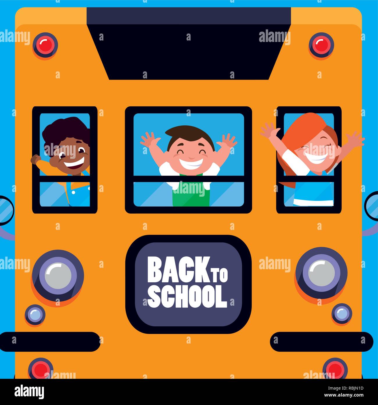 happy students kids in the school bus scene vector illustration design ...