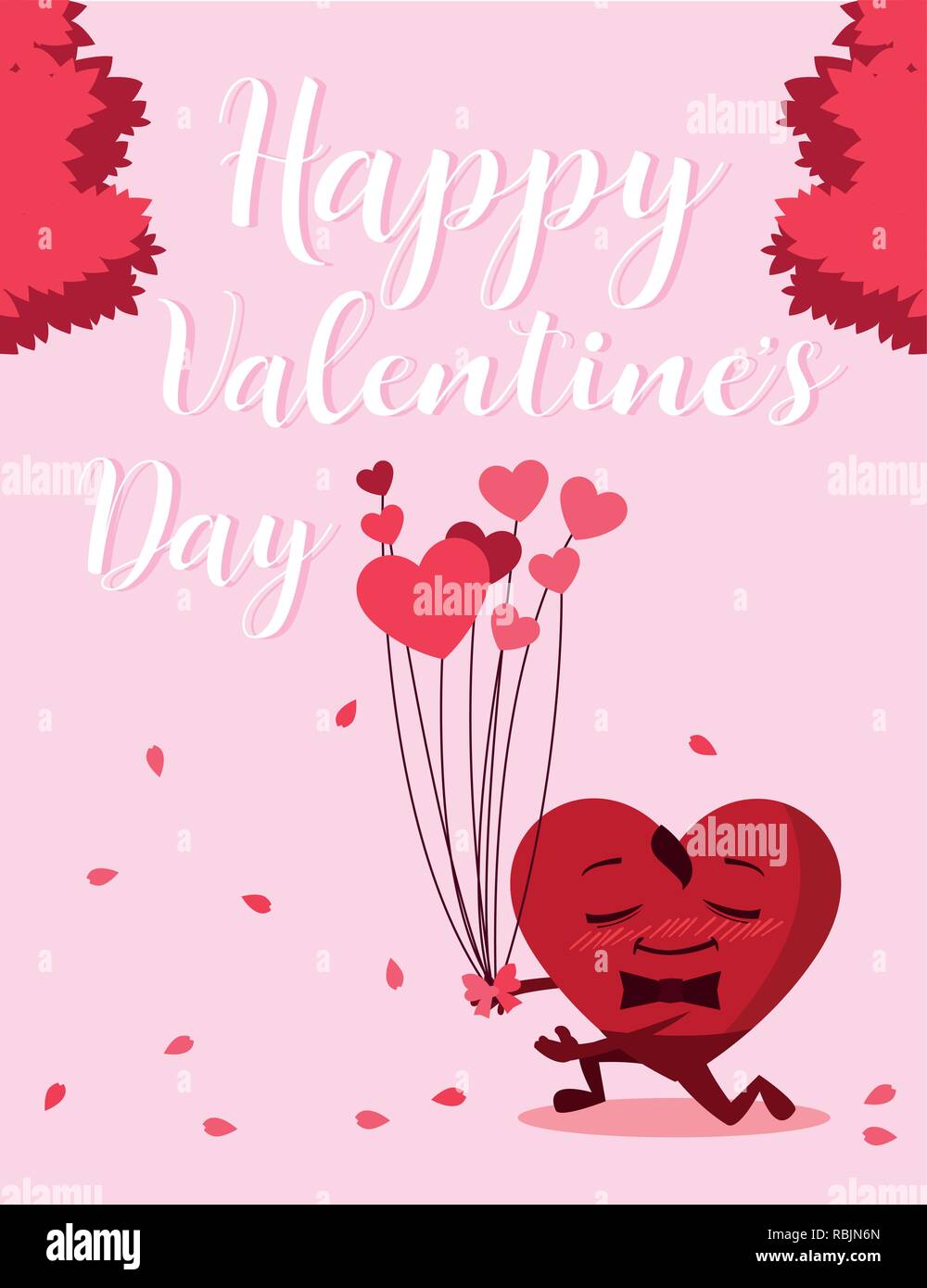 cute heart male with balloons helium character vector illustration ...