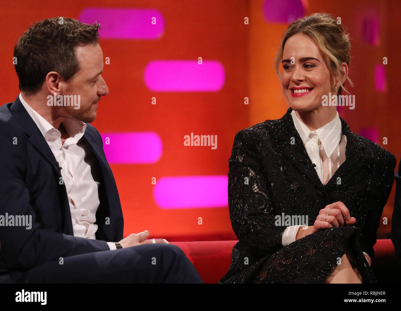 James McAvoy and Sarah Paulson during the filming for the Graham Norton ...