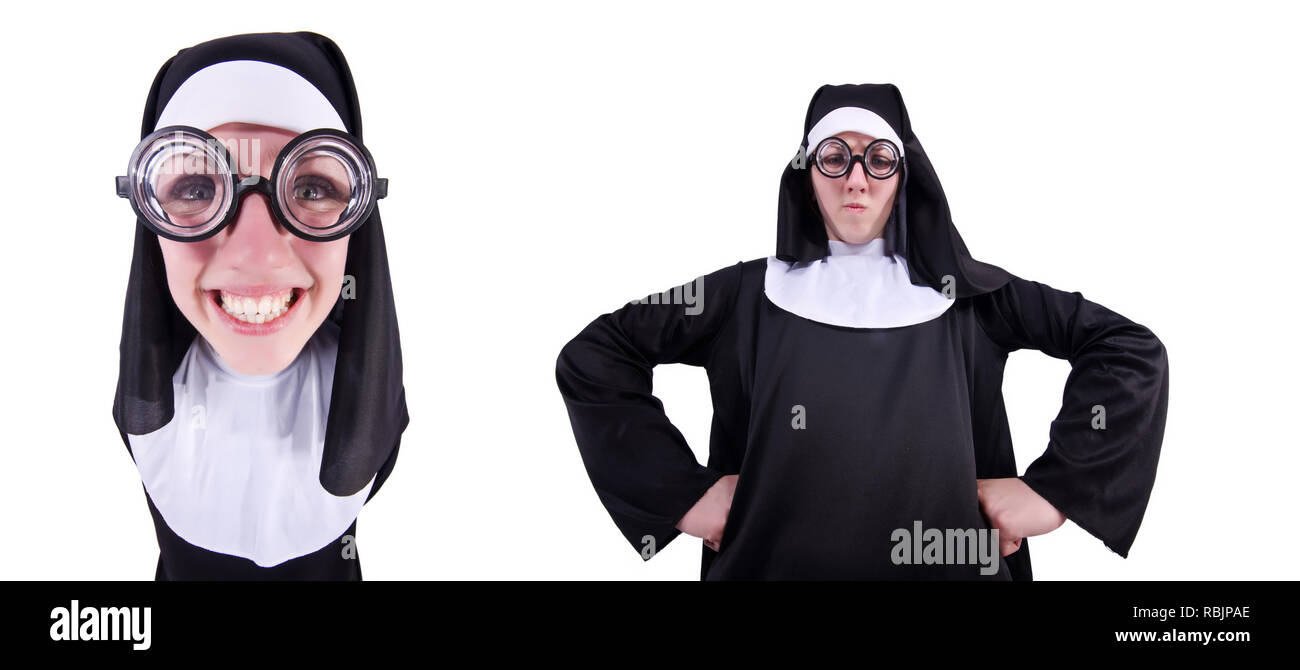 Funny nun isolated on the white background Stock Photo - Alamy