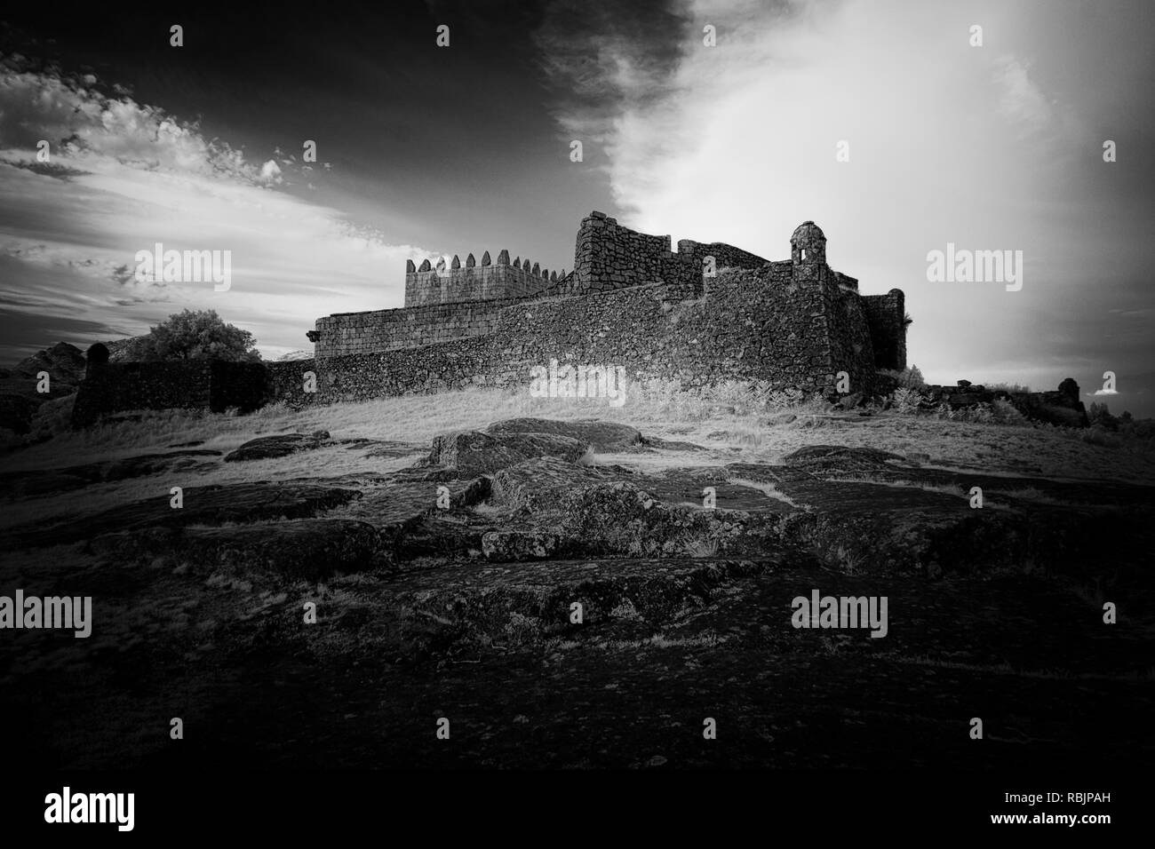 Old European medieval granite castle from the north of Portugal. Used ...