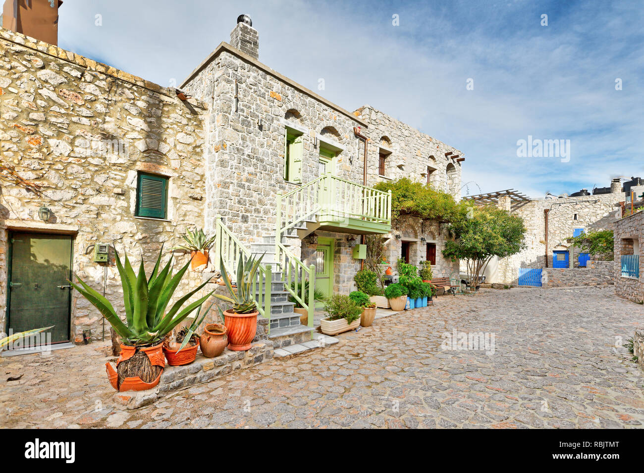 Traditional houses in the medieval mastic village of Avgonyma on the ...