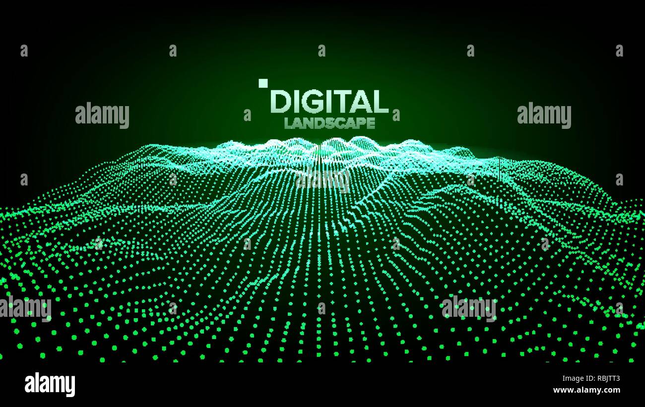 Digital Landscape Vector. Data Technology. Wave Mountain. Tech Surface ...
