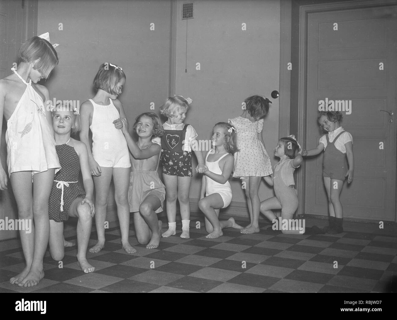 Children in the 1930s. A group of small girls at a dancing school ...